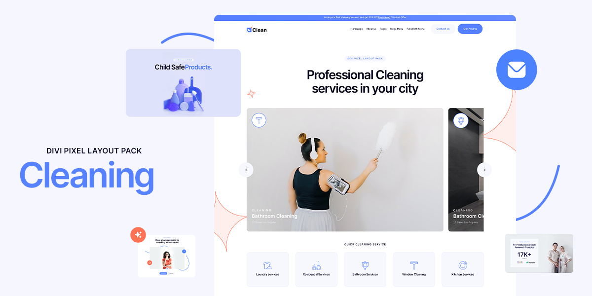 Cleaning FREE Divi Pixel Layout Pack